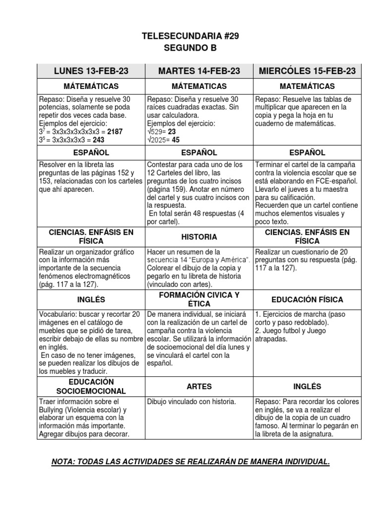 2B Actividades 13-15 Feb | PDF | Métodos y materiales de enseñanza