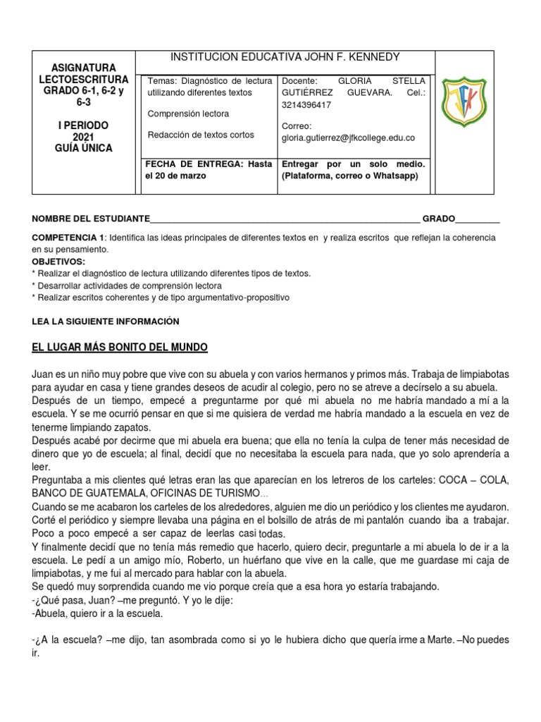 Guía de Lectoescritura Grado 6 | PDF | Comprensión lectora