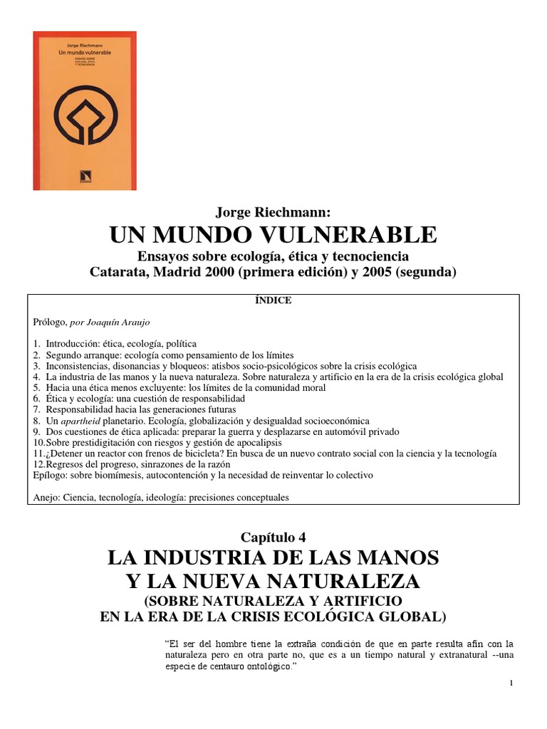 Jorge Riechmann NATURALEZA Y ARTIFICIO Cap. 4 UN MUNDO VULNERABLE | PDF | Ecosistema | Naturaleza