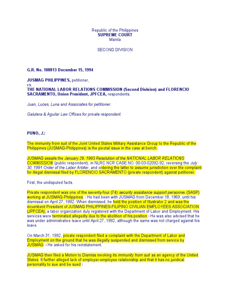 JUSMAG Philippines Immunity Case Summary | PDF | Sovereign Immunity ...