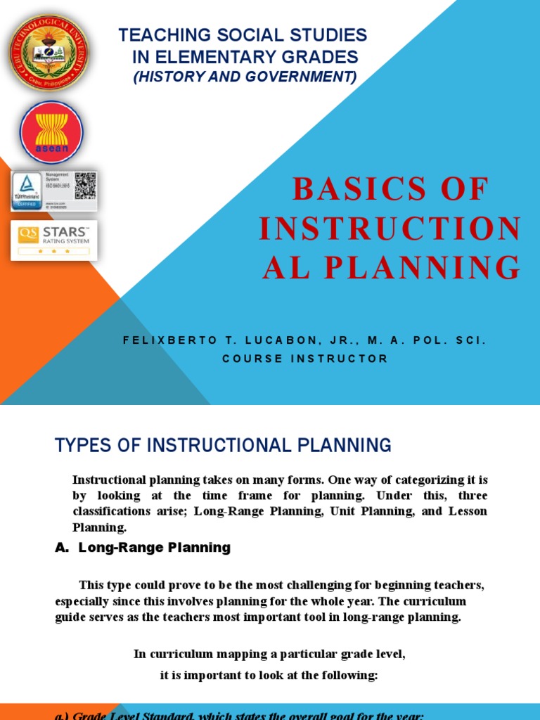 Basics of Instruction Al Planning: Teaching Social Studies in ...