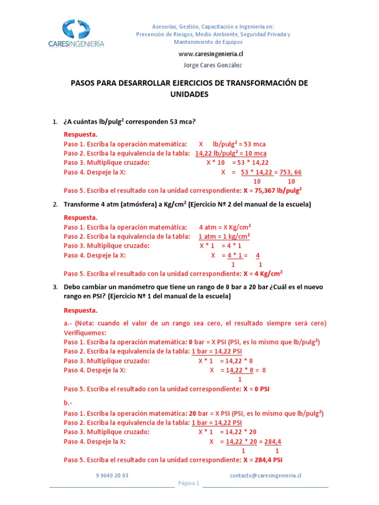 Pasos para Desarrollar Ejercicios de Transformación de Unidades | PDF ...