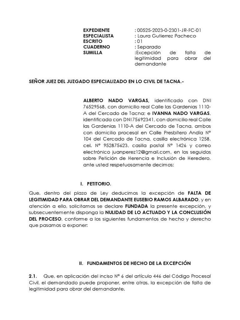 EXCEPCIÓN | PDF | Ley procesal | Demanda judicial