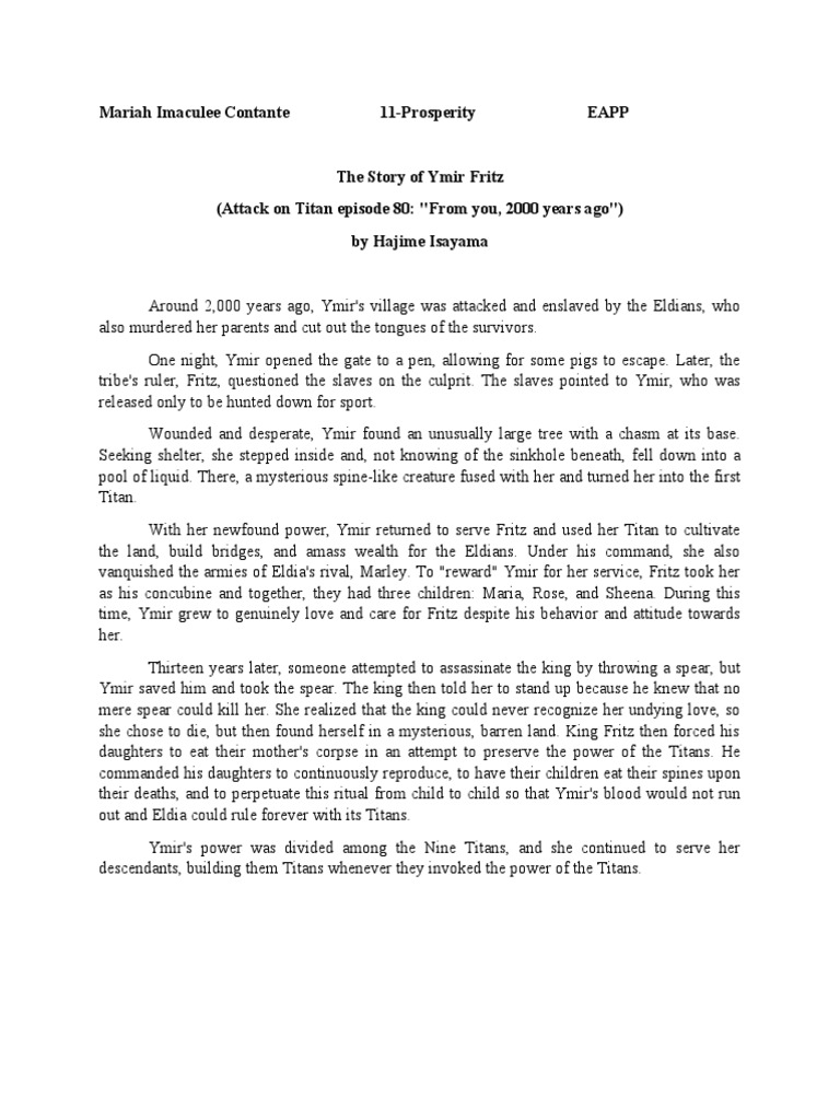 Summarizing Ymir's Story On AOT | PDF