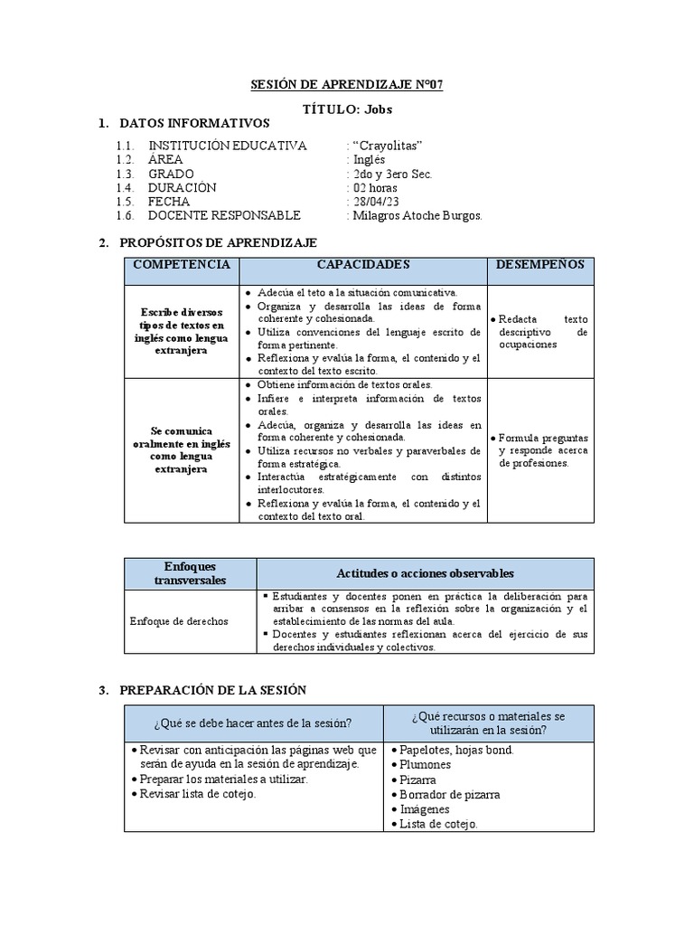 Sesion 07 - 2do y 3ero Sec Crayolitas | PDF