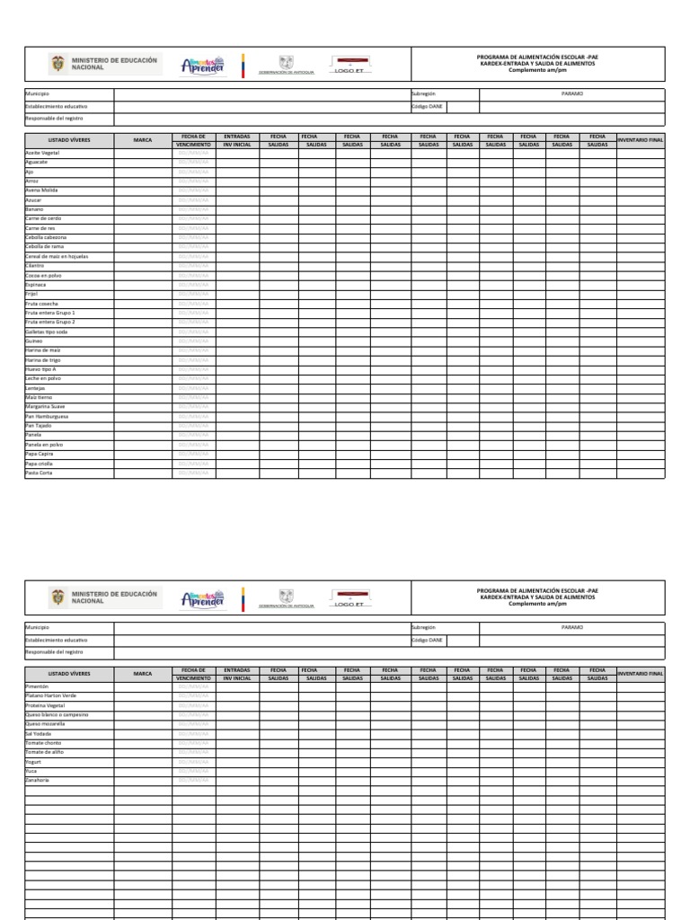 Formato KARDEX Regular - JU 2023 | PDF | Maíz | Cocina