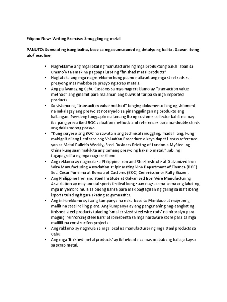 Filipino News Writing Exercise | PDF