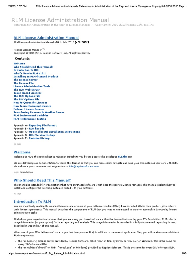 RLM License Administration Manual - Reference For Administration of The ...