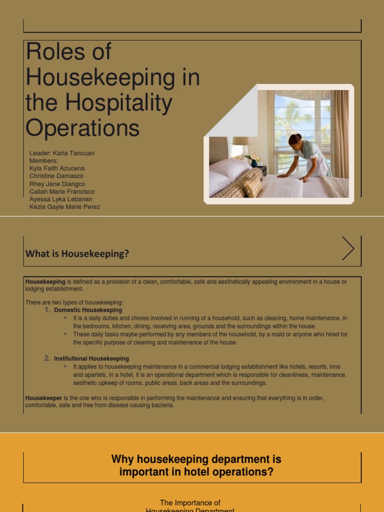 Roles of Housekeeping in The Hospitality Operations | PDF ...