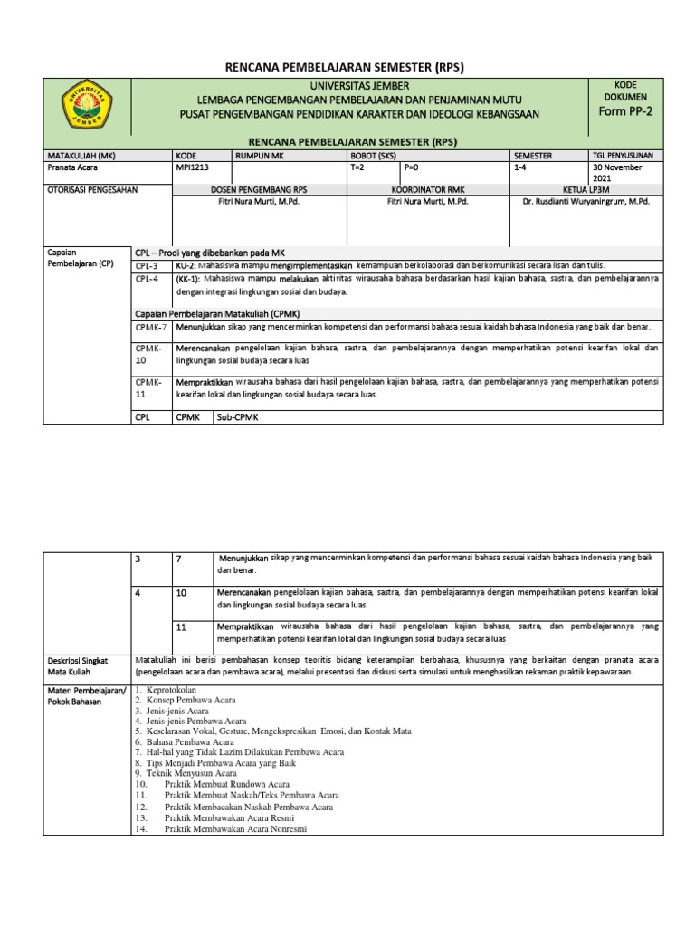 RPS - Pranata Acara Obe | PDF