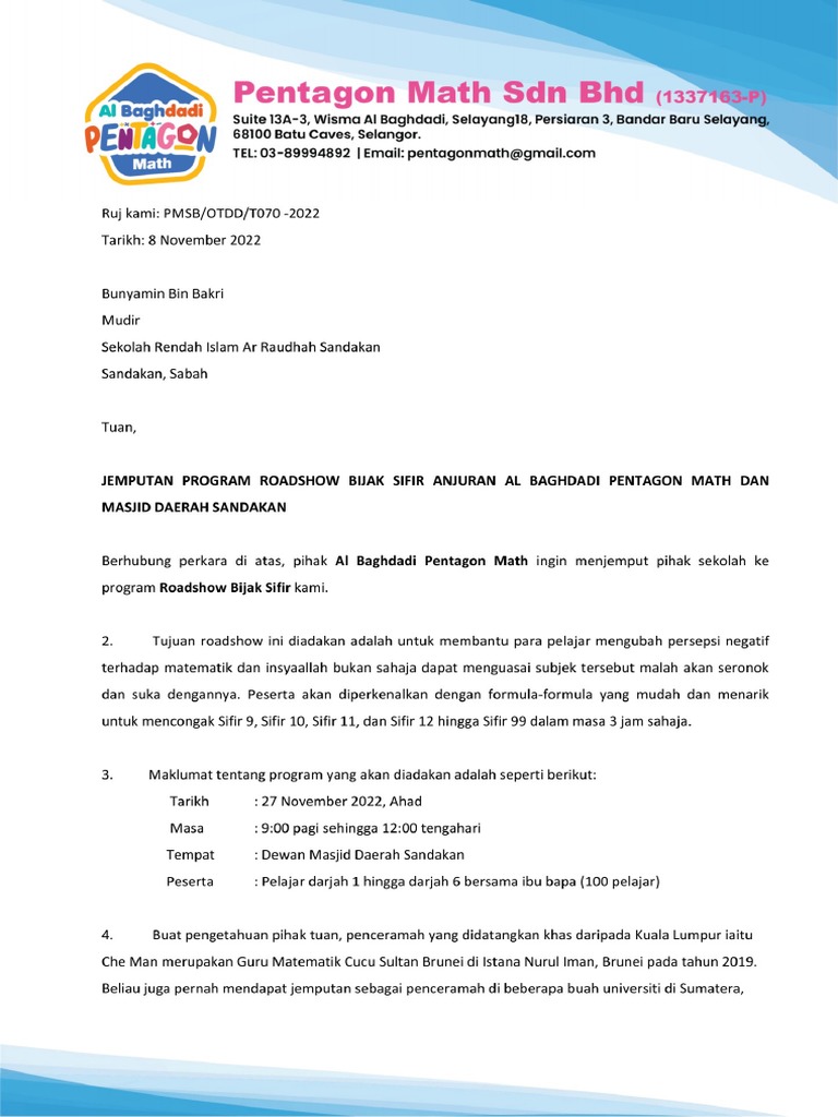 Surat Jemputan SRI Ar Raudhah Sandakan | PDF