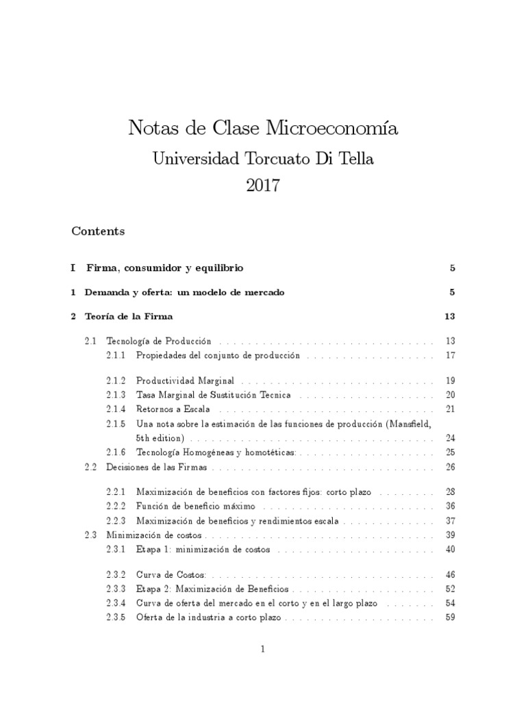 Notas de Clase Microeconomía: Universidad Torcuato Di Tella 2017 | PDF | Oferta (economía ...