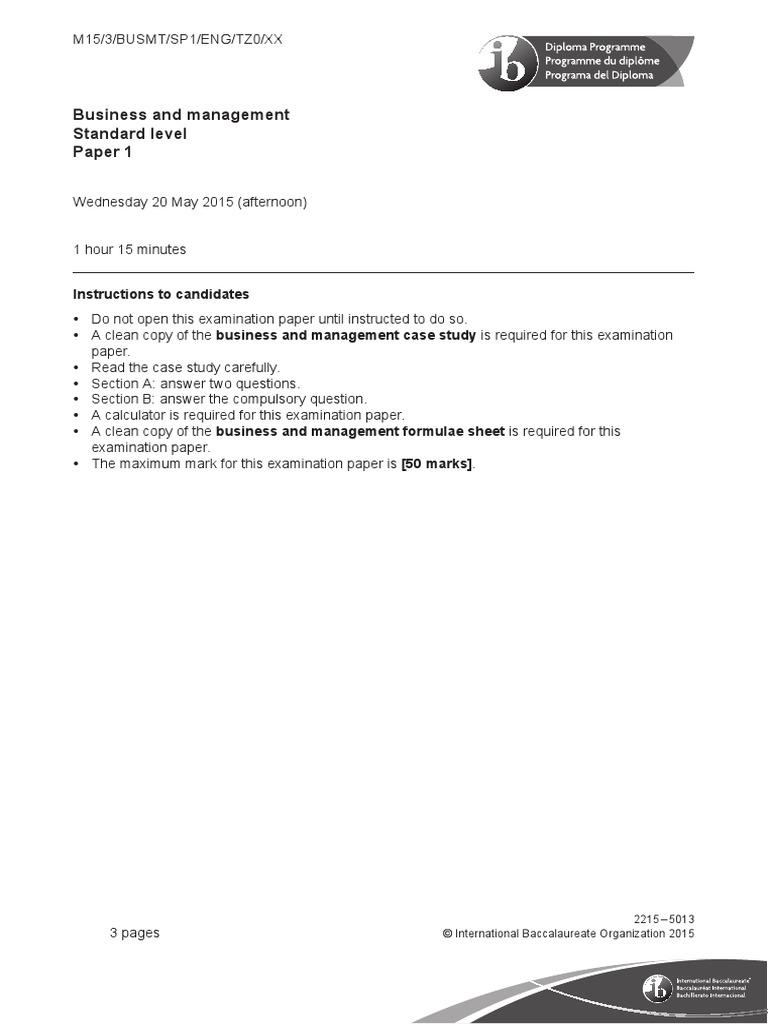Business and Management Paper 1 SL LADY A | PDF | Financial Economics ...