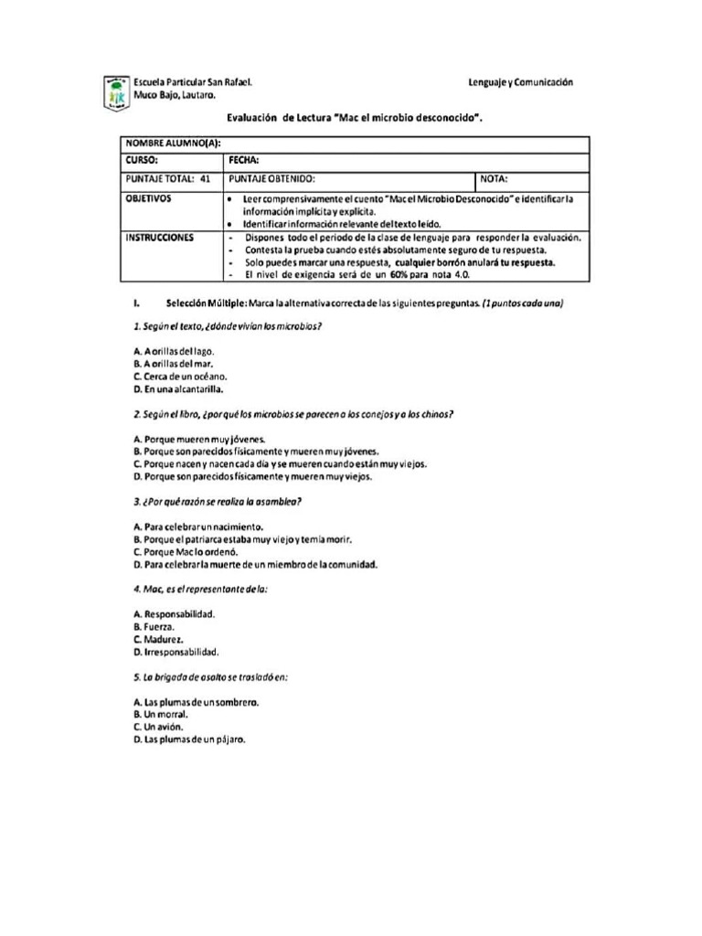Prueba Mac El Microbio Desconocido Pdf