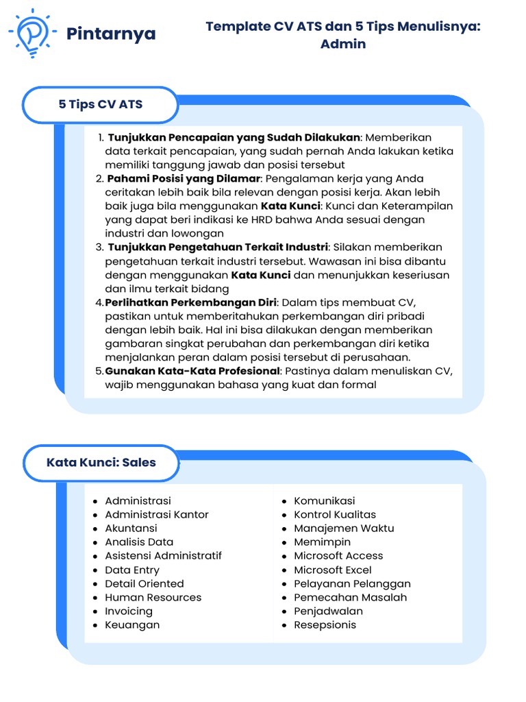 Tips Membuat CV ATS untuk Admin | PDF