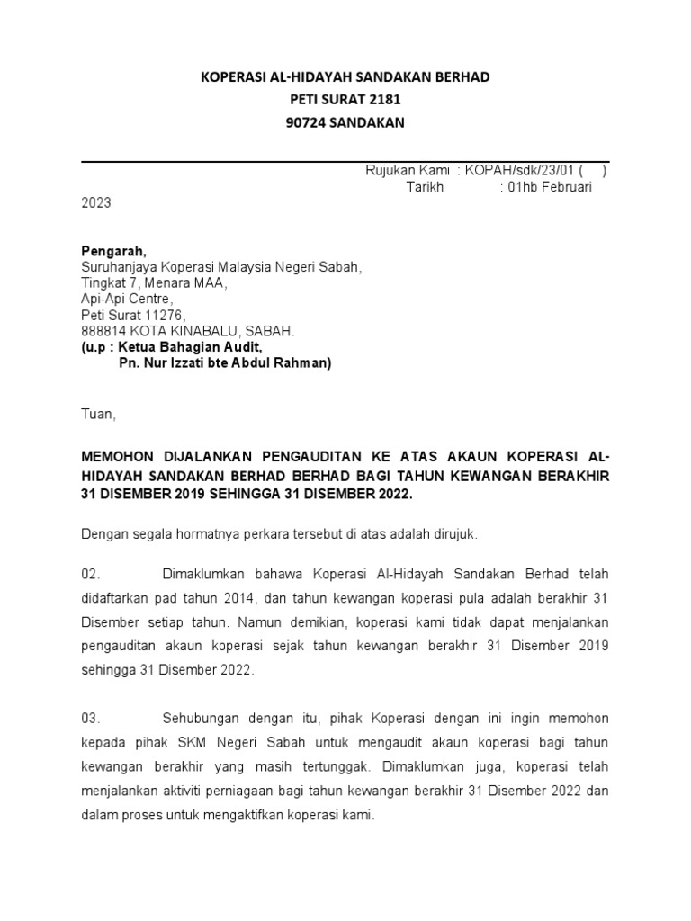 Surat Permohonan Audit SKM | PDF