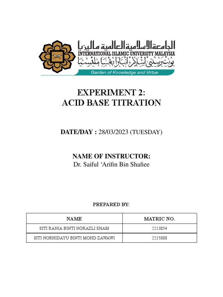 Acid Base Titration Lab Report | PDF