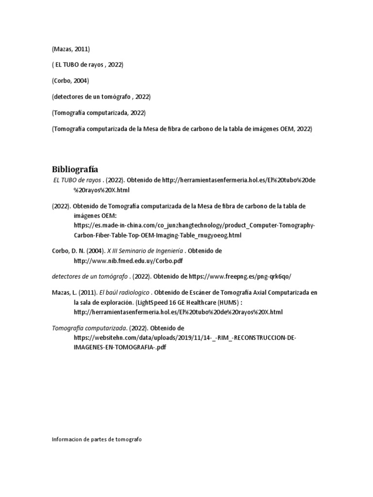 Informacion de Partes de Tomografo | PDF