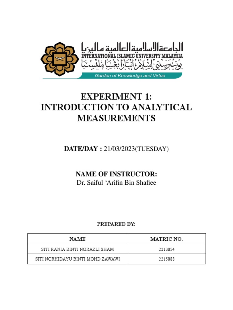 Introduction To Analytical Measurement Lab Report | PDF | Weighing ... Introduction To Analytical Measurement Lab Report | PDF | Weighing ...