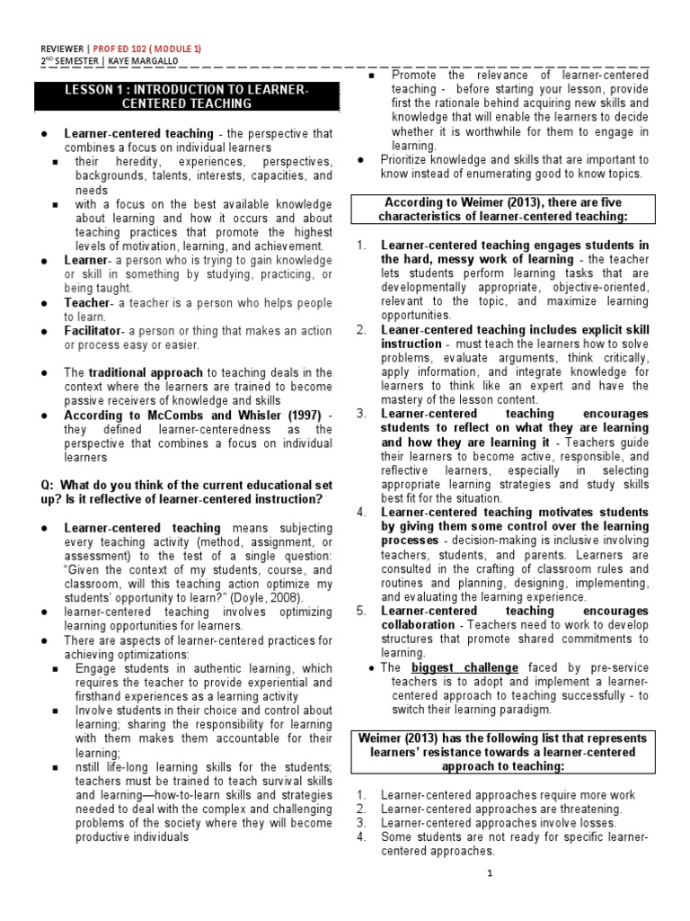 REVIEWER Profed102 Module1&2 | PDF | Learning | Motivational