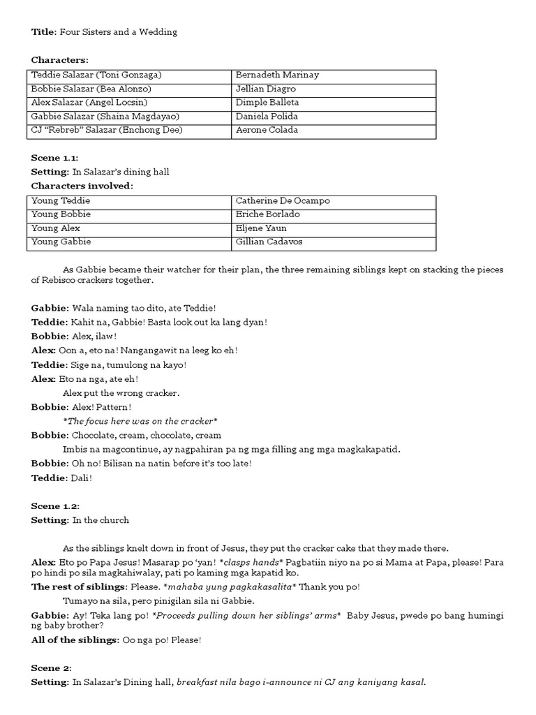 Four SIsters and A Wedding Script Final | PDF