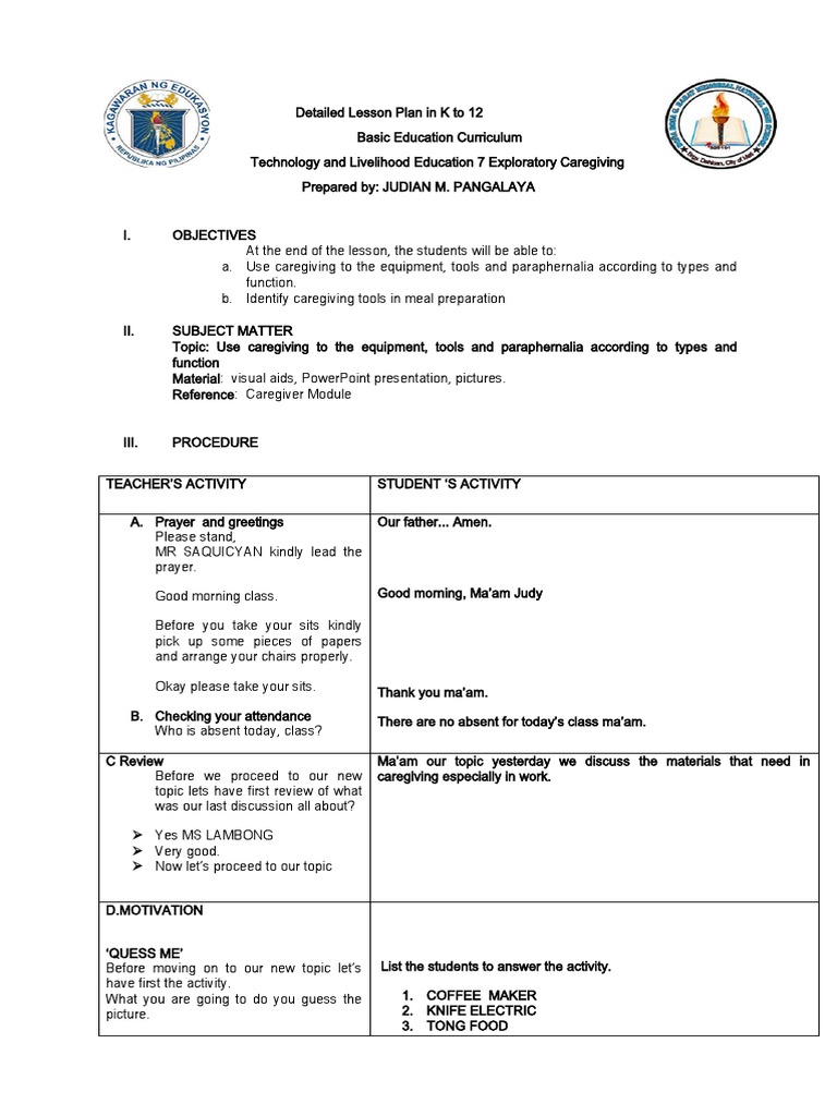 Detailed Lesson Plan - PANGALAYA - 4 | PDF | Food Processor | Blender