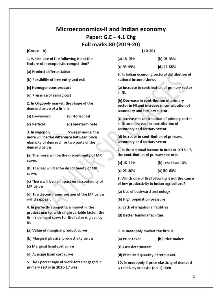 Microeconomics - Previous Years MCQs | PDF | Demand | Profit (Economics)