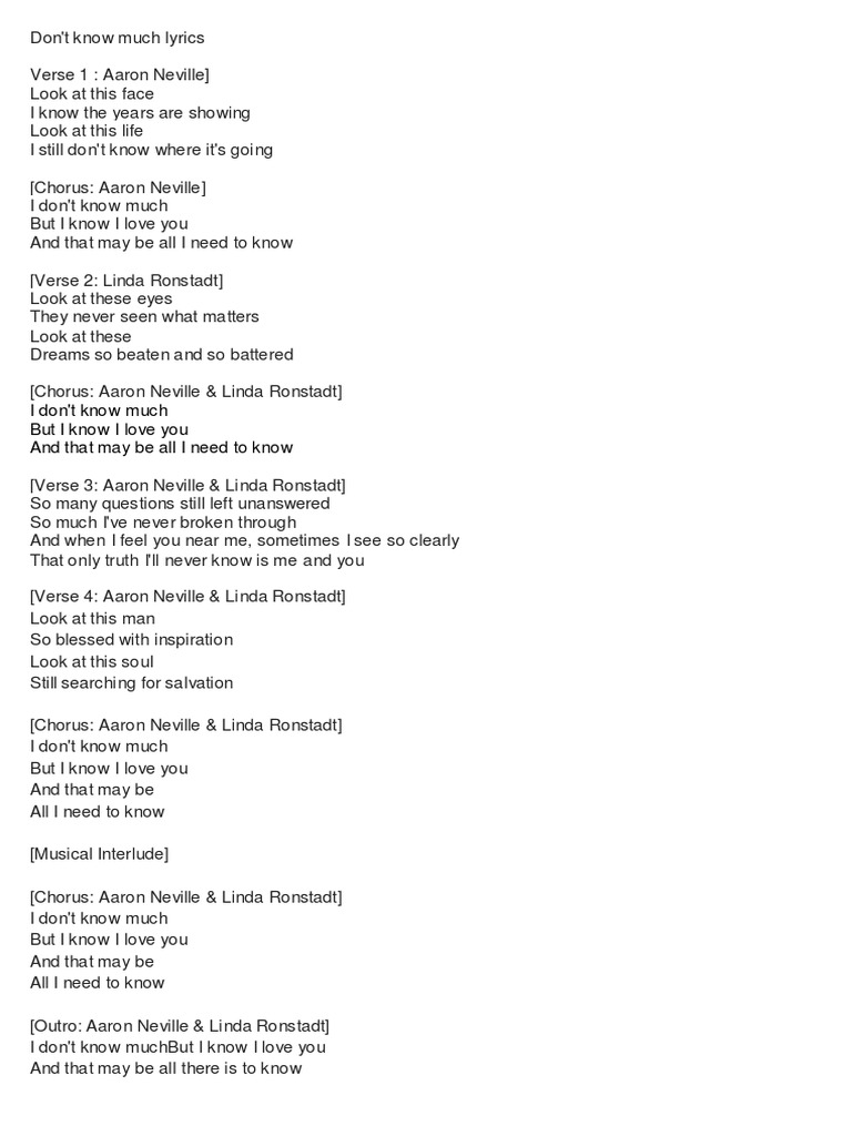 Don't Know Much: Lyrics Overview | PDF