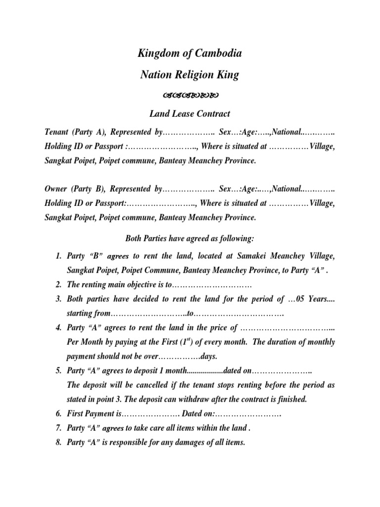 Kingdom of Cambodia Contract Land | PDF | Property | Business Law