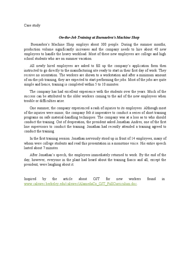 On-The-Job Training at Buenaobra'S Machine Shop: WWW - Calswec.Berkeley ...