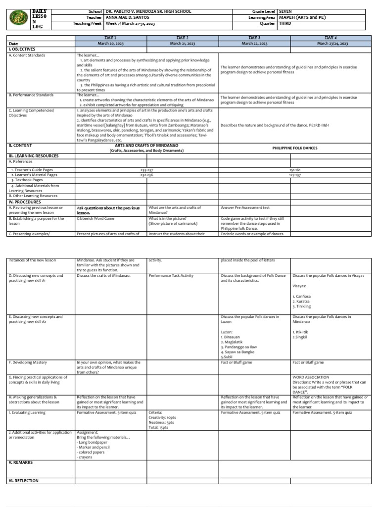 Q3 Wk7 Arts PE | PDF | Learning | Cognition