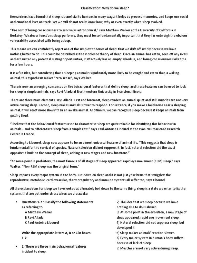 Classification - Why Do We Sleep | PDF | Sleep | Rapid Eye Movement Sleep