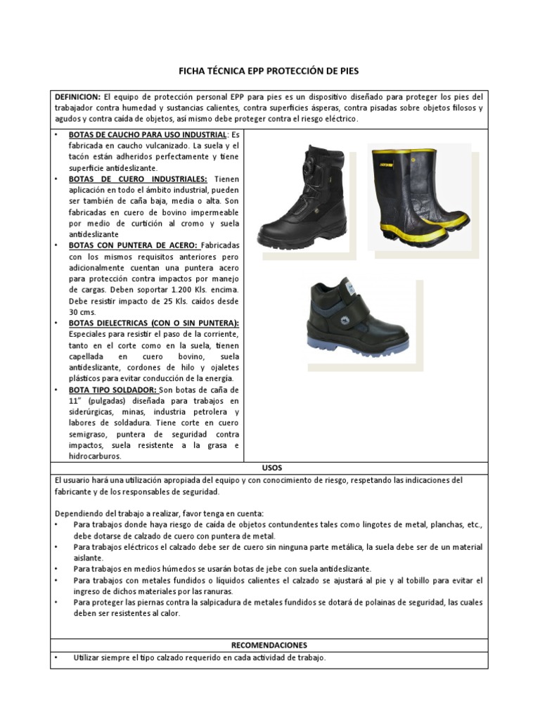 Ficha Tecnica Epp Protección de Pies | Descargar gratis PDF | Bota | Soldadura