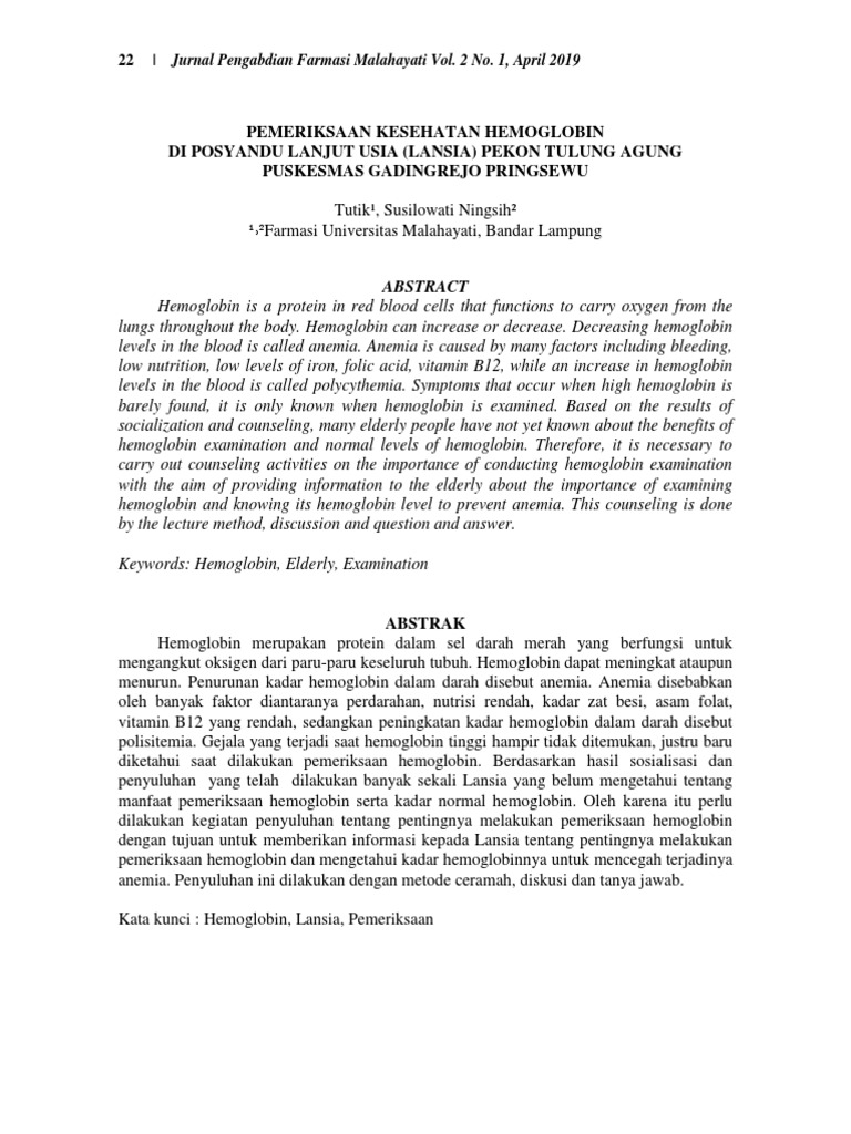 Pemeriksaan Kesehatan Hemoglobin Di Posyandu Lanjut Usia (Lansia) Pekon ...