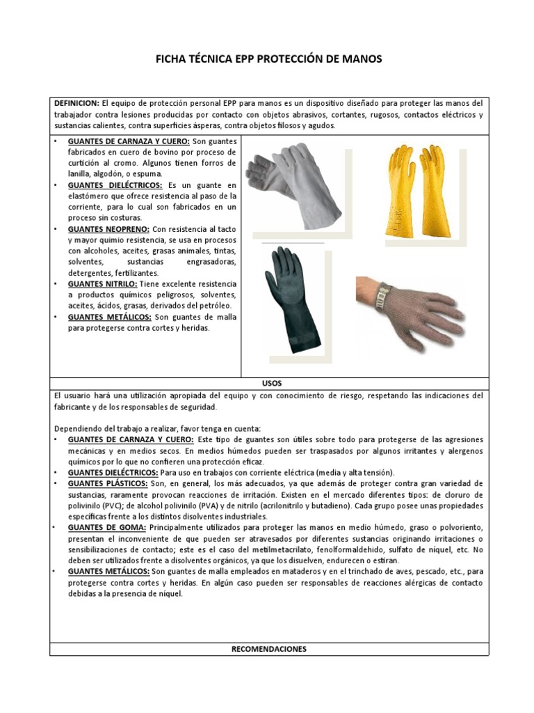 EPP: Guantes de Seguridad para Manos | PDF | Guante | Petróleo