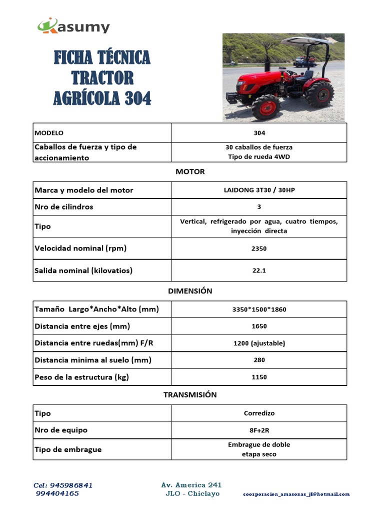 Ficha Técnica Tractor 30HP | PDF | Bienes manufacturados | Vehículo de motor