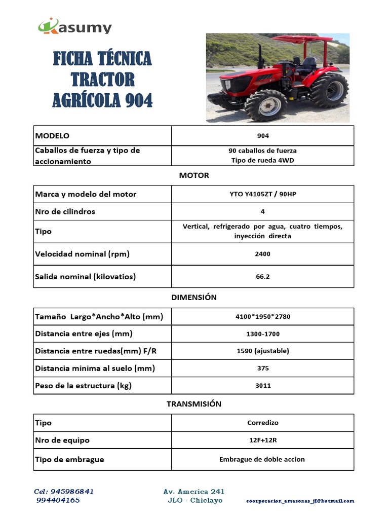 Ficha Tecnica Tractor 90HP | PDF | Embrague | Vehículo de motor