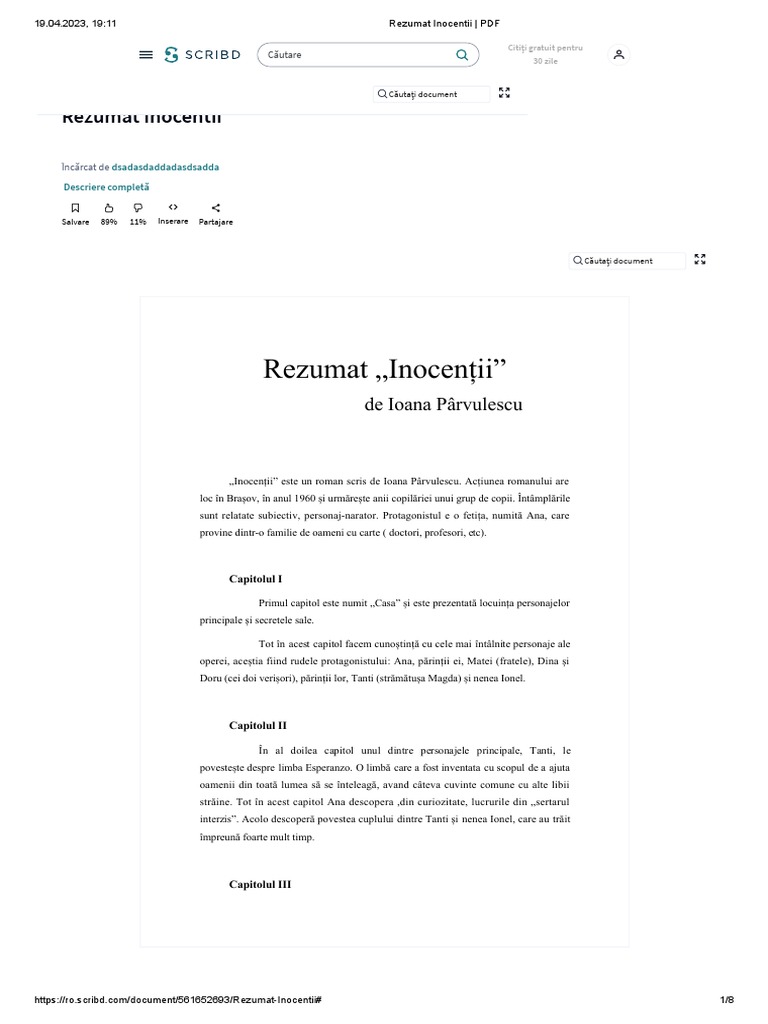 Rezumat Capitole Carte Inocentii | PDF