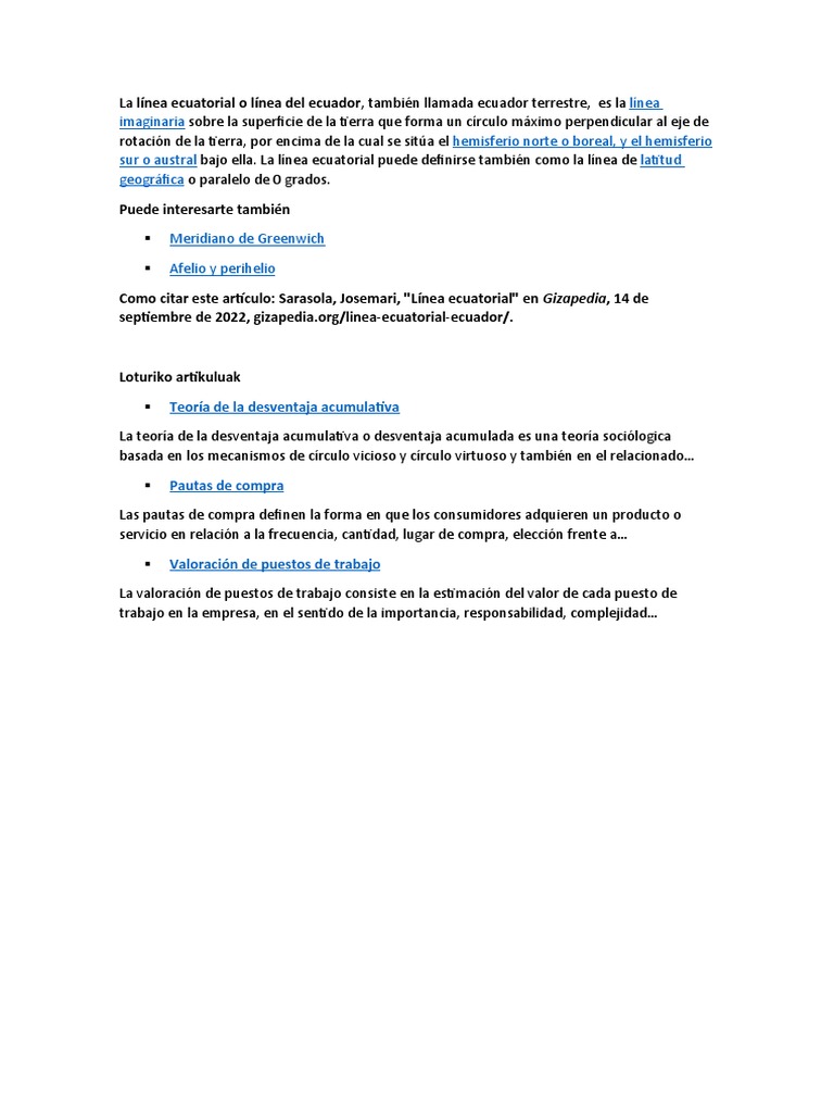 Línea ecuatorial, el círculo máximo de la Tierra | PDF