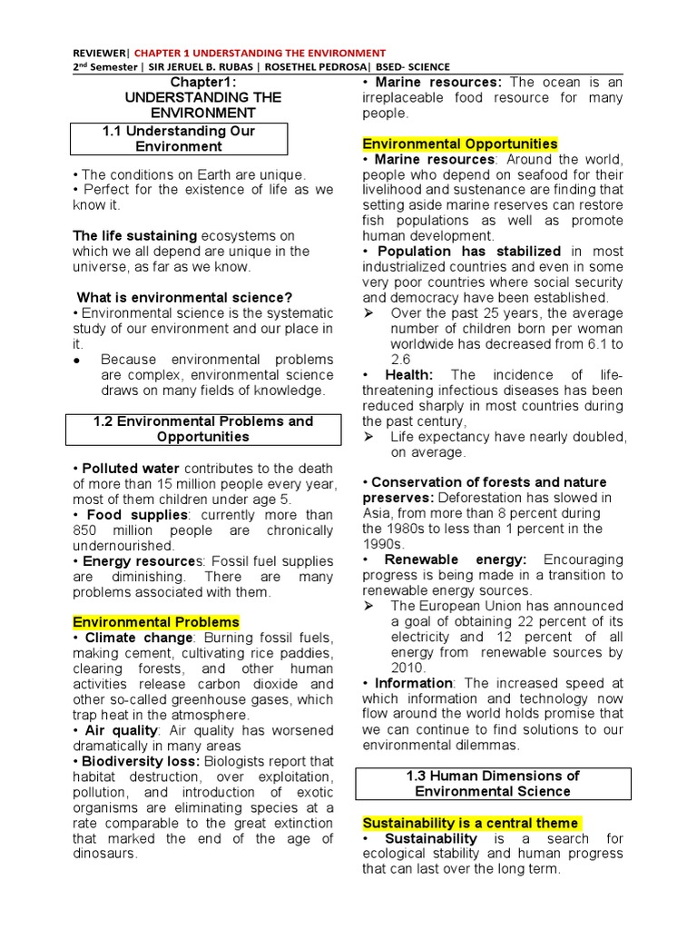 Understanding Our Environment: A Review of Chapter 1 Concepts on ...