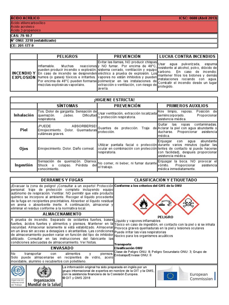 Ácido Acrilico - Ficha de Seguridad | PDF | Agua | Naturaleza