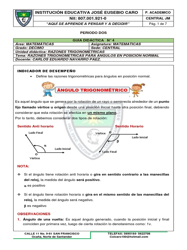 Guia 4 - Angulos Trigonométricos. 10° Grado. 2021. | PDF | Sistema de ...