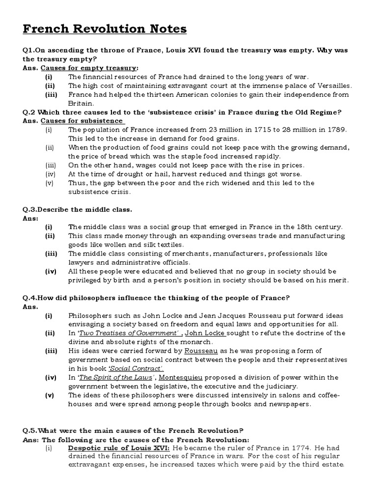 French Revolution Notes | PDF | French Revolution | Slavery