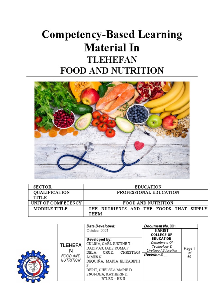 Nutrients and Food Sources: A Competency-Based Learning Module on ...
