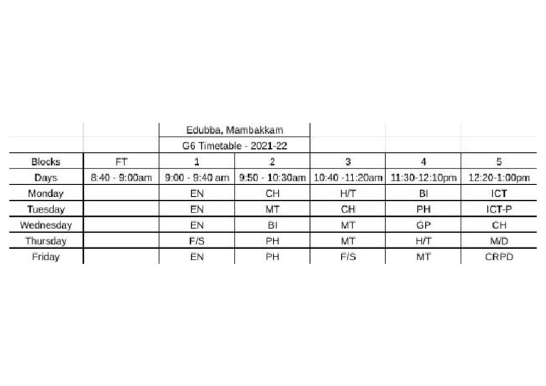 G6 Timetable | PDF