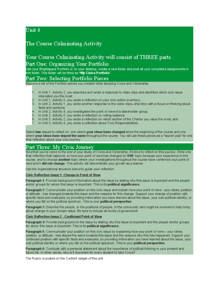 Unit 4 Civics Course Culminating Activity 2023 | PDF | Communication | Reason