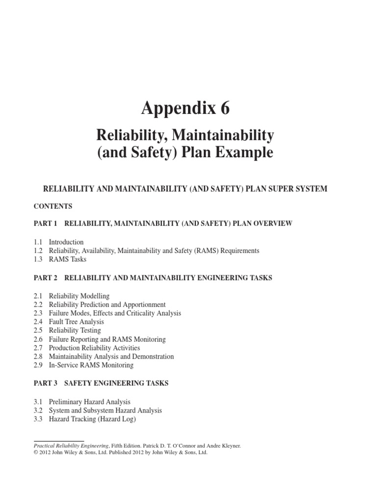 Appendix 6: Reliability, Maintainability (And Safety) Plan Example | PDF | Reliability ...