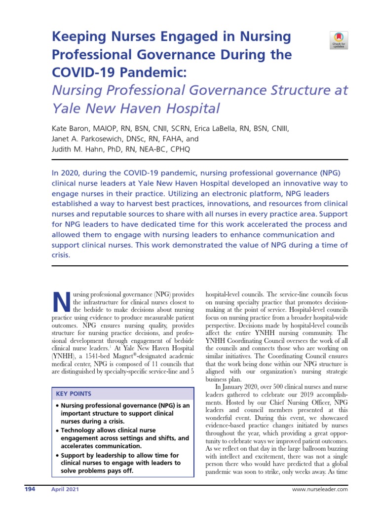 Nursing Professional Governance Structure at Yale New Haven Hospital ...