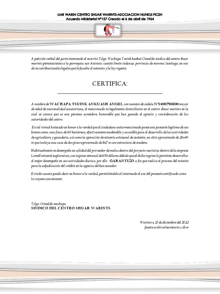 Certificado 2022 | PDF | Ecuador