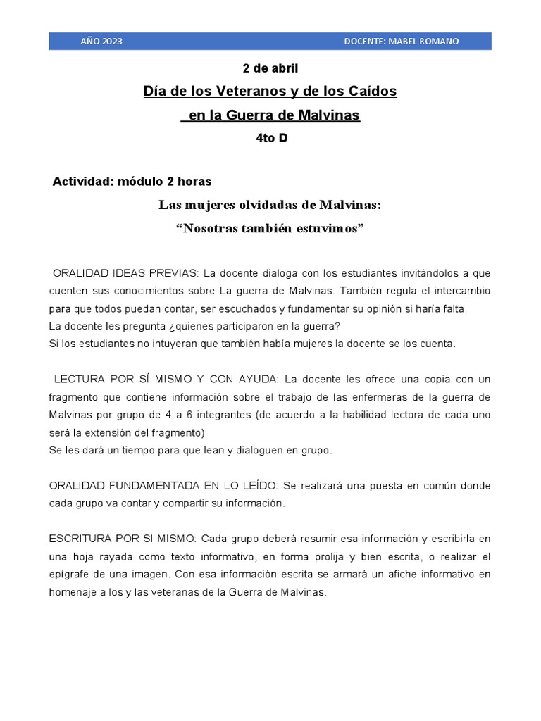 SECUENCIA DE ACTIVIDADES DE 2 DE ABRIL DÍA DEL VETERANO Y DE LOS CAIDOS ...